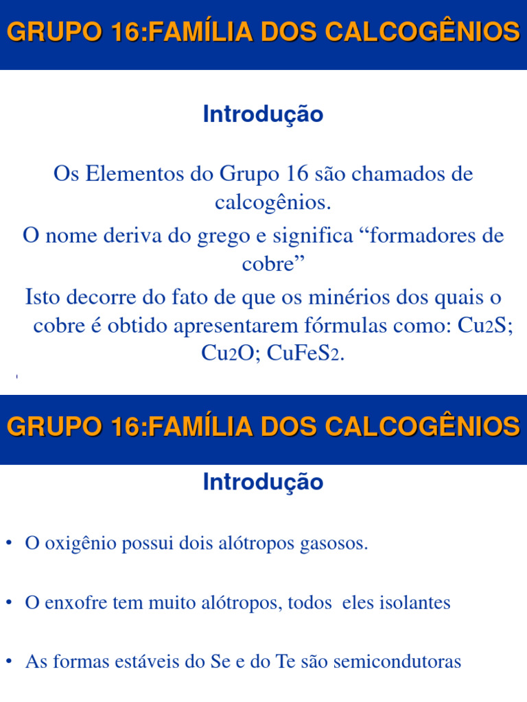 Propriedades dos Calcogênios e Oxigênio | PDF | Oxigênio | Ácido sulfúrico
