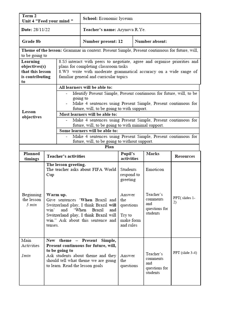Lesson Plan | PDF | Teachers | Lesson Plan
