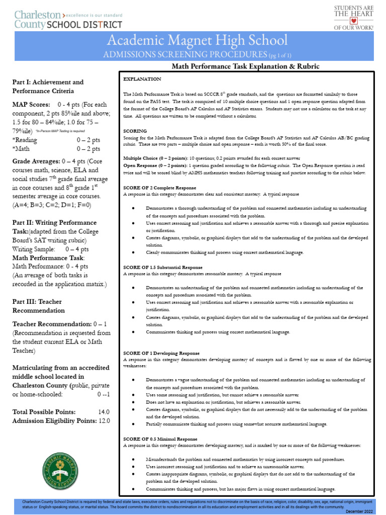 AMHS Math Rubric CriteriaR | PDF | Advanced Placement | Rubric (Academic)