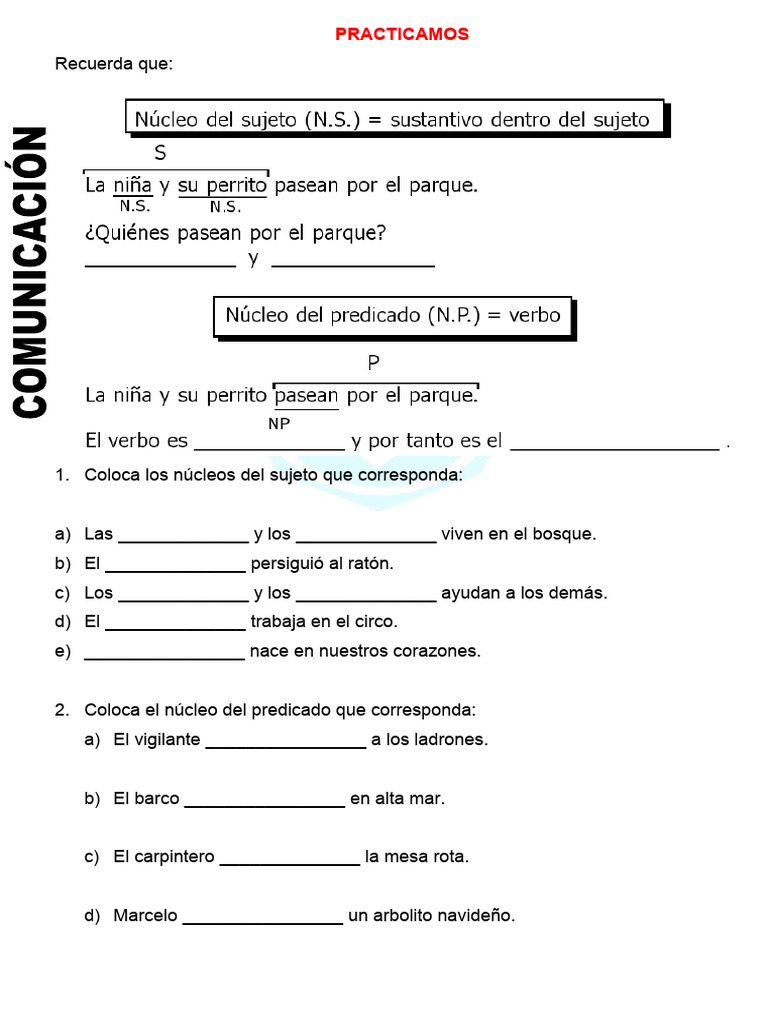 Diagramas Sobre Hojas De Trabajo De Sujeto Y Verbo Simples Unidad