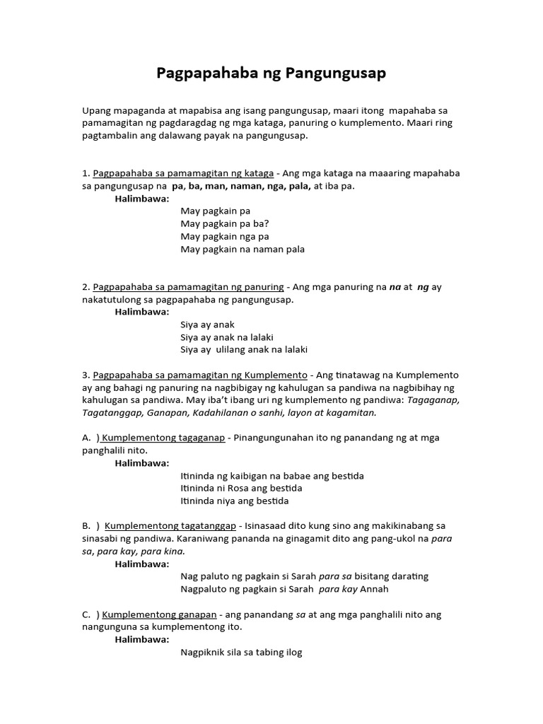 Pagpapahaba NG Pangungusap | PDF