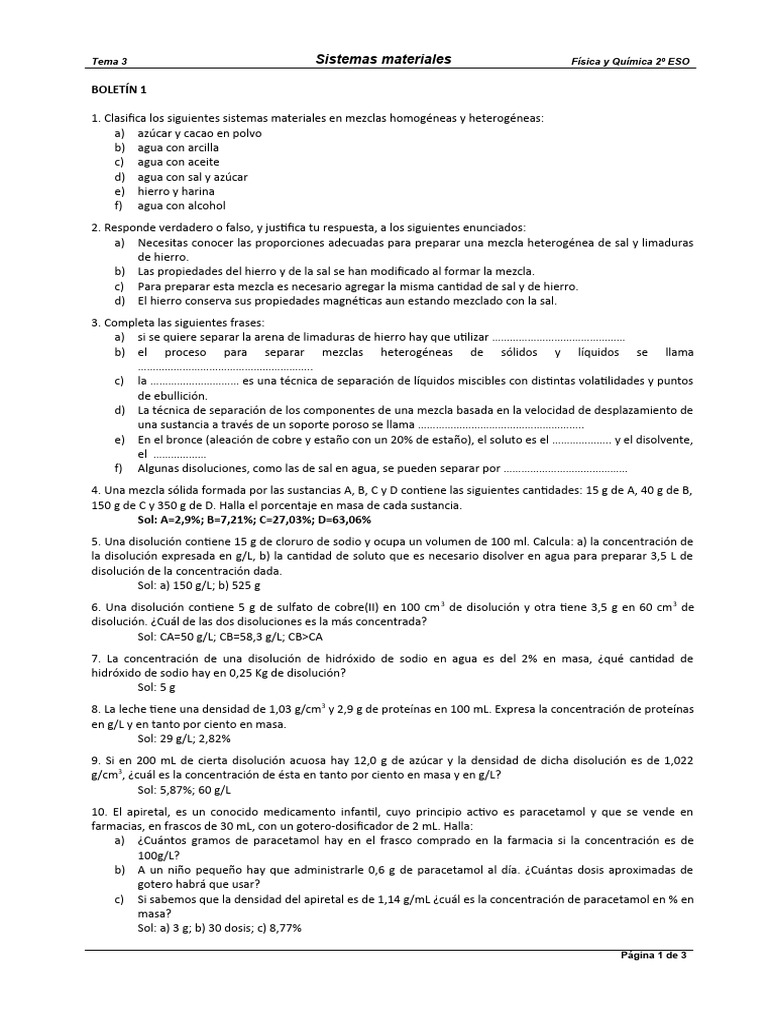 Tema 3-Prob 1-Disoluciones 2eso | PDF | Mezcla | Concentración