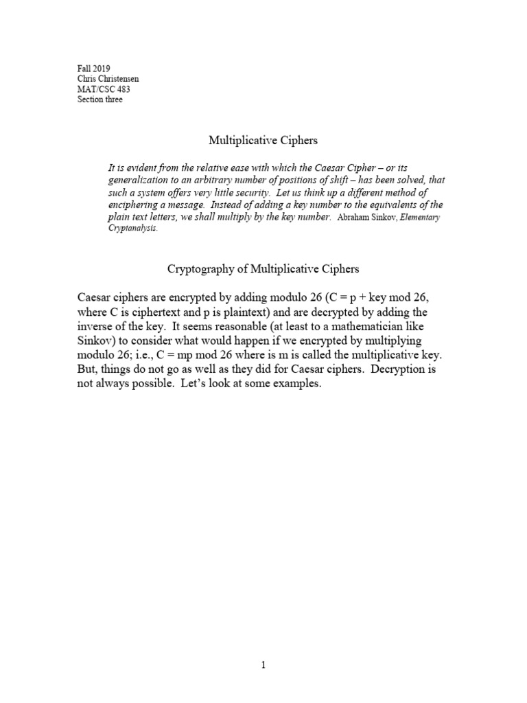 Section 3 Multiplicative Ciphers | PDF | Cipher | Encryption