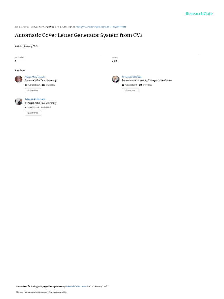 1 Automatic Cover Letter Generator | PDF | Information | Résumé