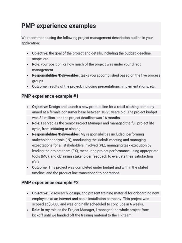 PMP Application Guidance and Examples | PDF | Project Management