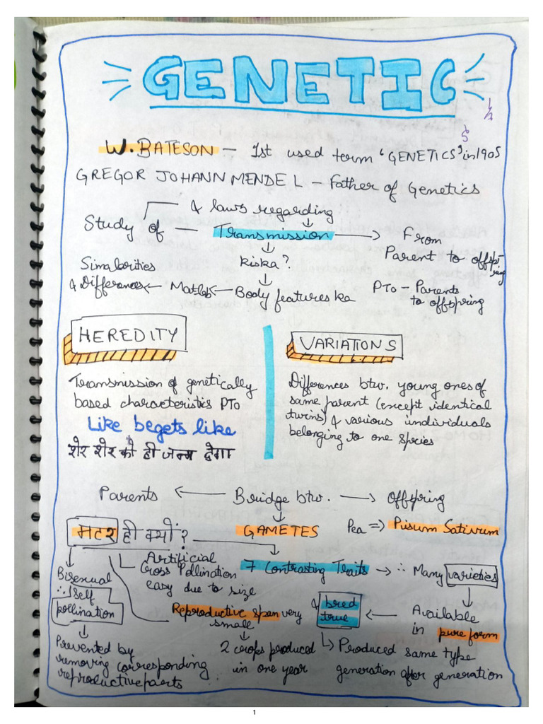 ICSE 10 BIOLOGY GENETICS Handwritten NOTES CHAPTER 2 | PDF