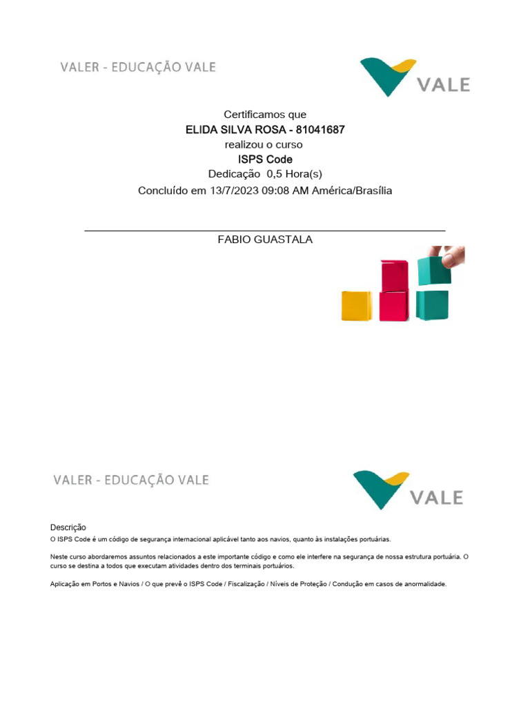 Certificado de Curso ISPS Code - Elida Silva | PDF | Computadores
