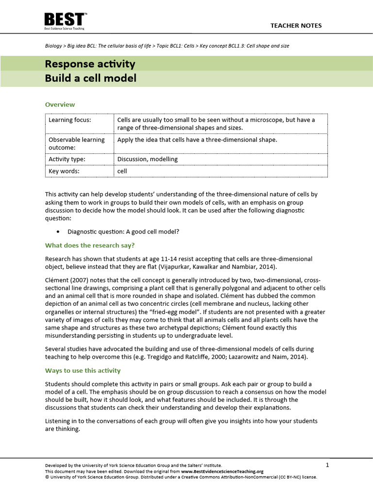 BEST - BCL - 1 - 3 - Response - Build A Cell Model | PDF | Cell ...