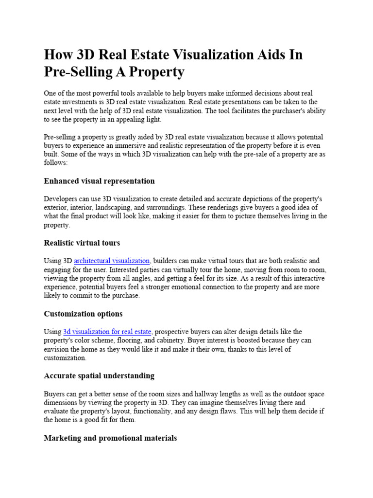 How 3D Real Estate Visualization Aids in Pre | PDF | 3 D Computer ...