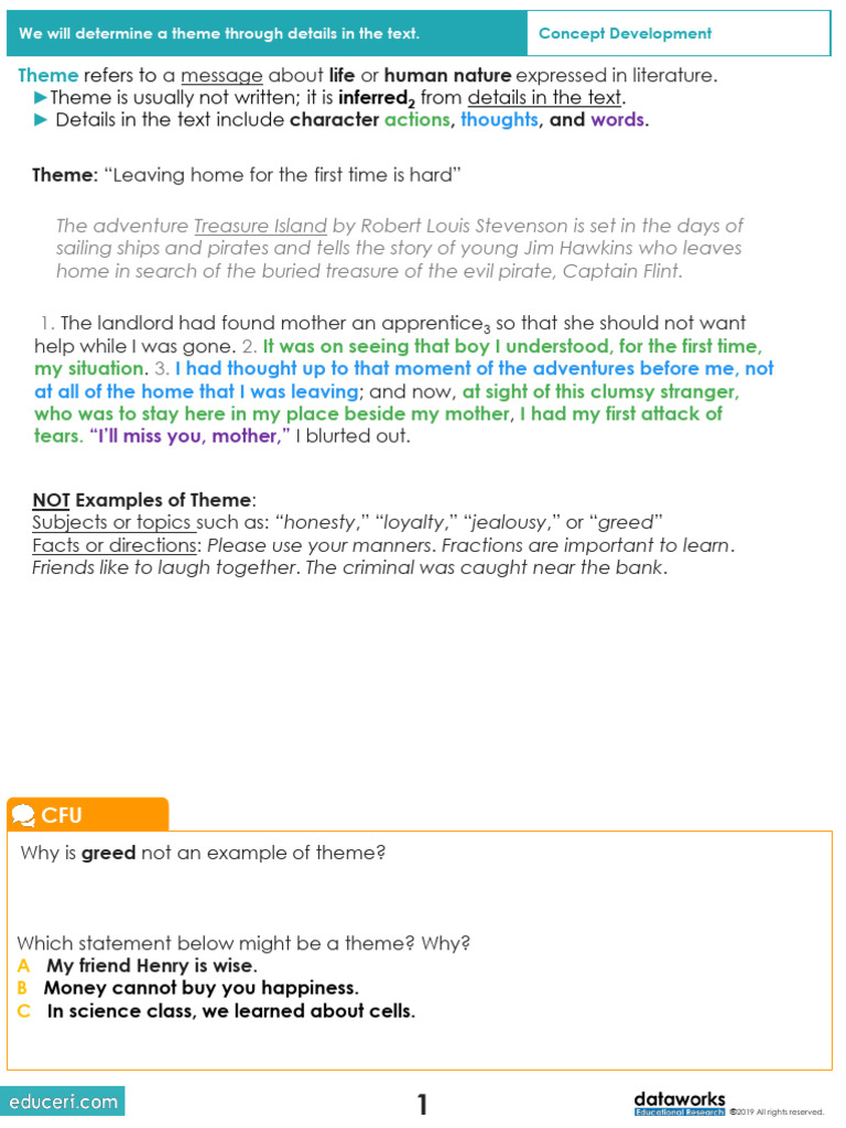 Determine A Theme Through Details in The Text (RL.6.2) (199) Student ...