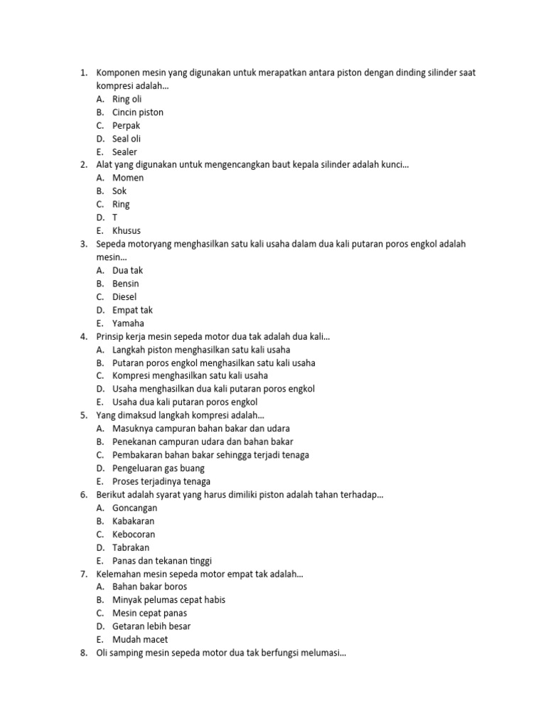 Soal Ulangan PMSM Xii TBSM | PDF | Teknologi & Rekayasa