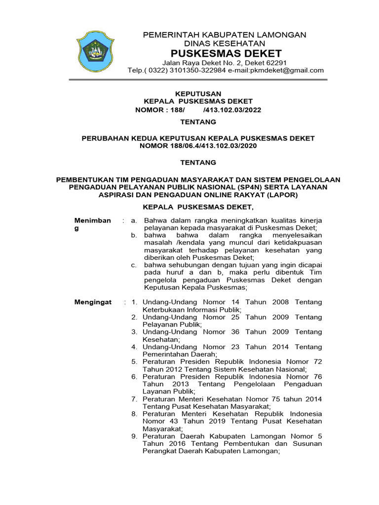 SK Tim Pengaduan Dan sp4n | PDF