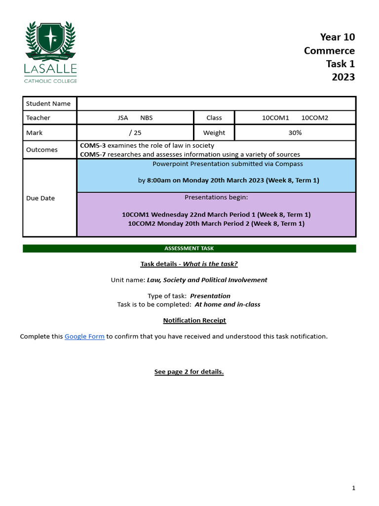 10COM Task 1 Assessment Notification 2023 | PDF | Communication | Human ...