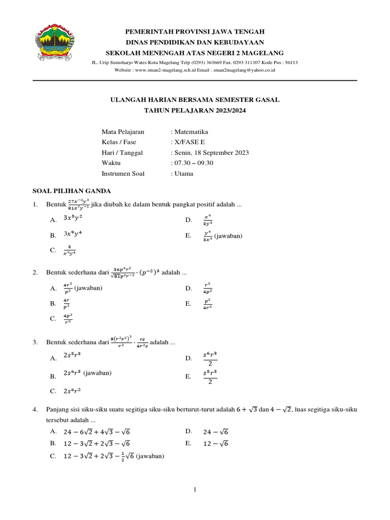 Soal Uhb Matematika X | PDF