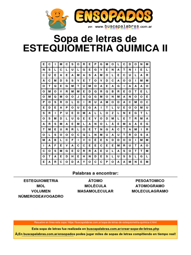 Sopa de Letras de Estequiometria Quimica II | PDF | Química | Ciências ...