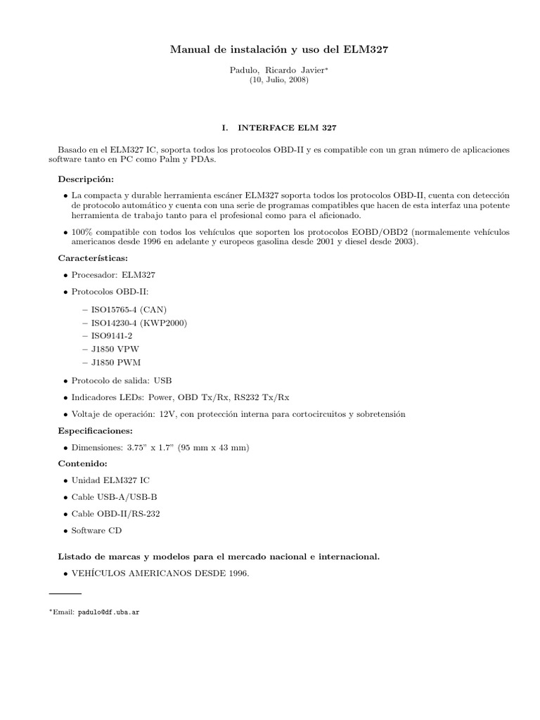ELM327 Manual | PDF | Ingeniería Informática | Informática
