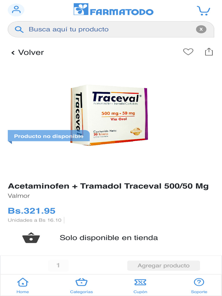 Acetaminofen + Tramadol Traceval 50050 MG Valmor | PDF