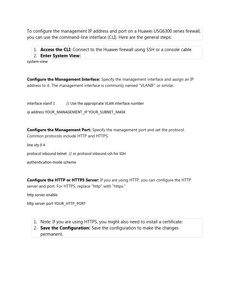 To Configure The Management IP Address and Port On A Huawei USG6300 ...