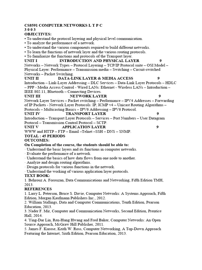 CS8591 Computer Networks L T P C | PDF | Computer Network | Osi Model