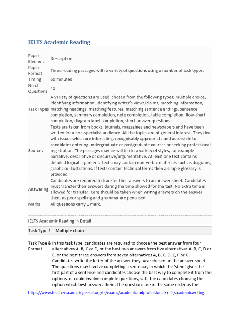 IELTS Academic Reading Overview | PDF | International English Language ...