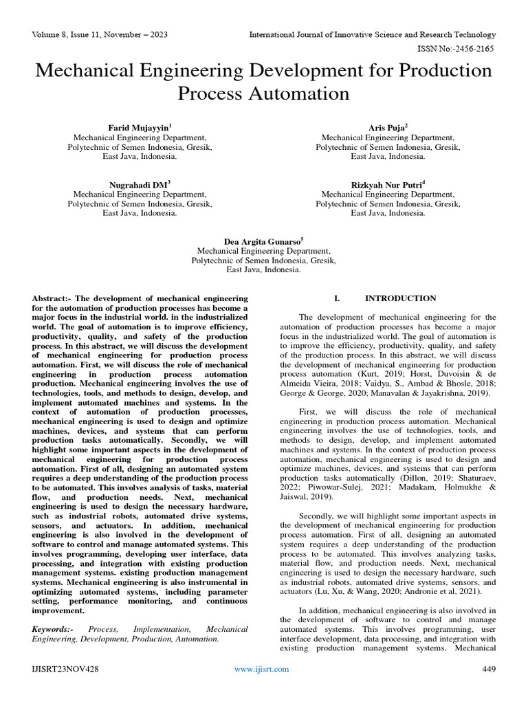 Mechanical Engineering Development For Production Process Automation ...