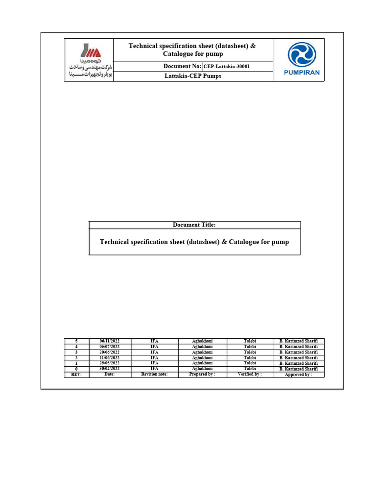 30001-Technical Specification Sheet (Datasheet) | PDF | Pump | Water