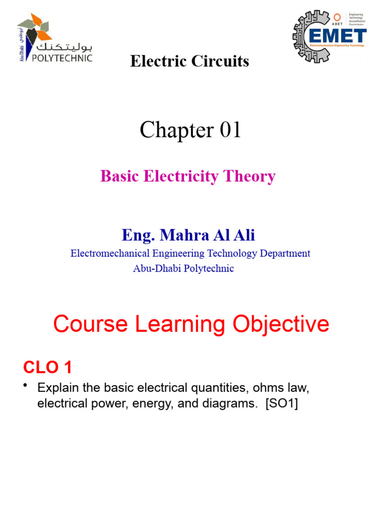 Chapter 01 (Basic Electricity Theory) | PDF | Electric Current | Voltage
