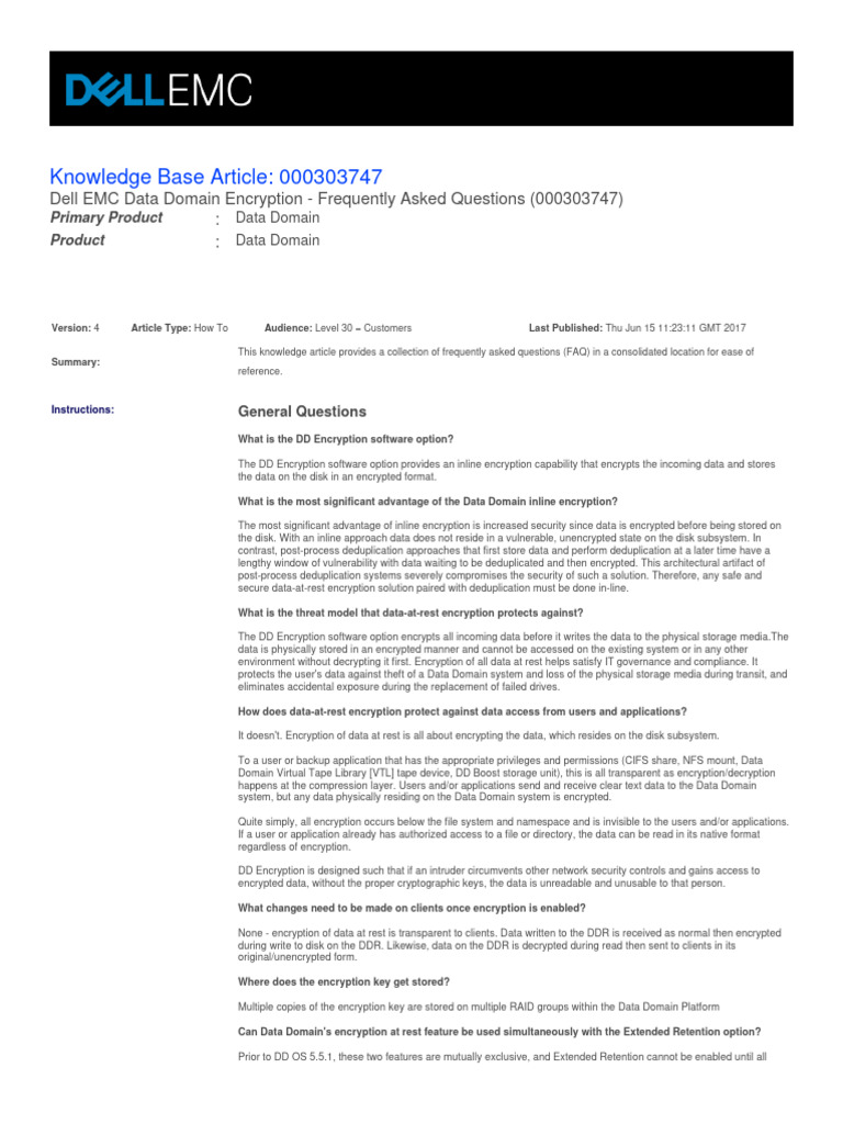 Dell EMC Data Domain Encryption - Frequently Asked Questions | PDF ...