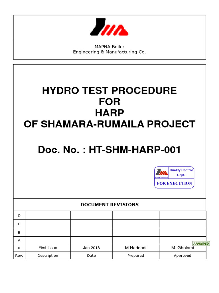 Hydro Test Procedure | PDF | Boiler | Water