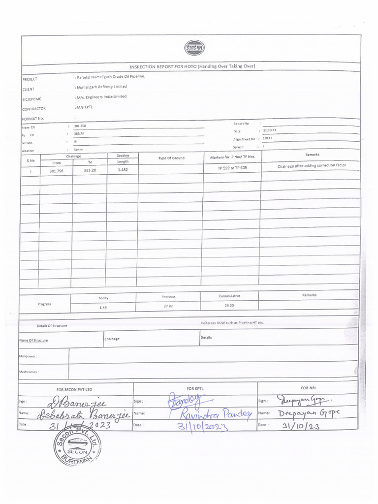 Hoto Format For Pipeline Works | PDF