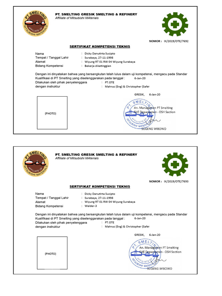 Sertifikat Kompetensi (Autosaved) (Rev. 01) | PDF