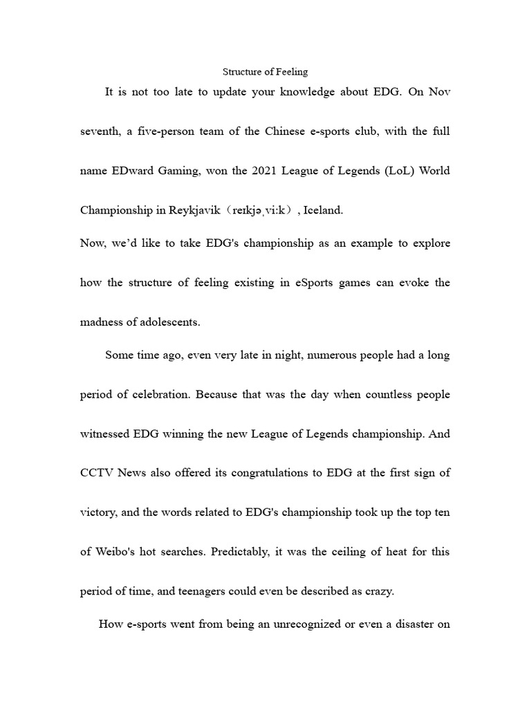 Structure of feeling-EDG | PDF | Feeling | Adolescence