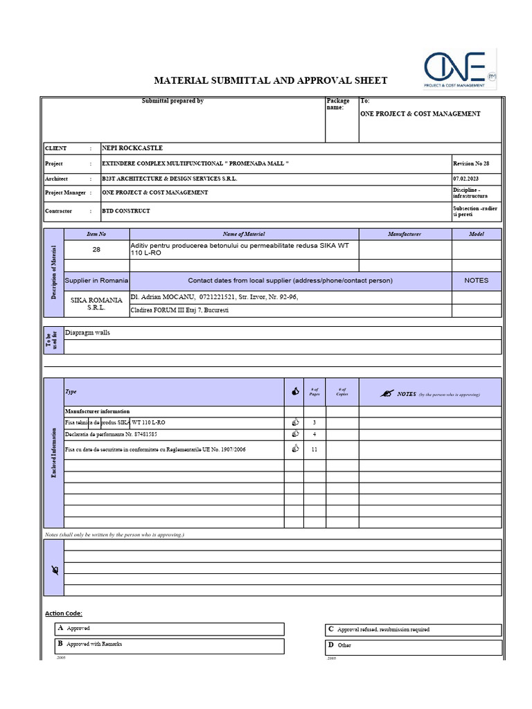 Construction Material Approval Sheet | PDF