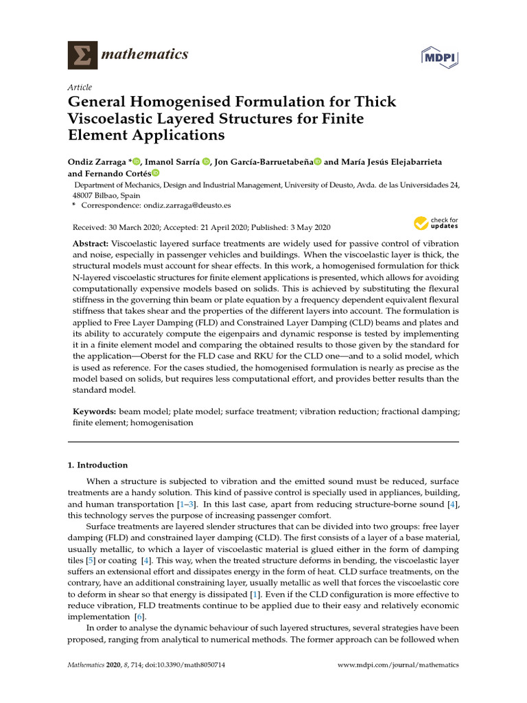 General Homogenised Formulation For Thick Viscoelastic Layered Structures For Finite Element ...
