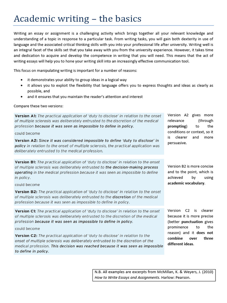 Academic Writing Basics | PDF | Essays | Thought