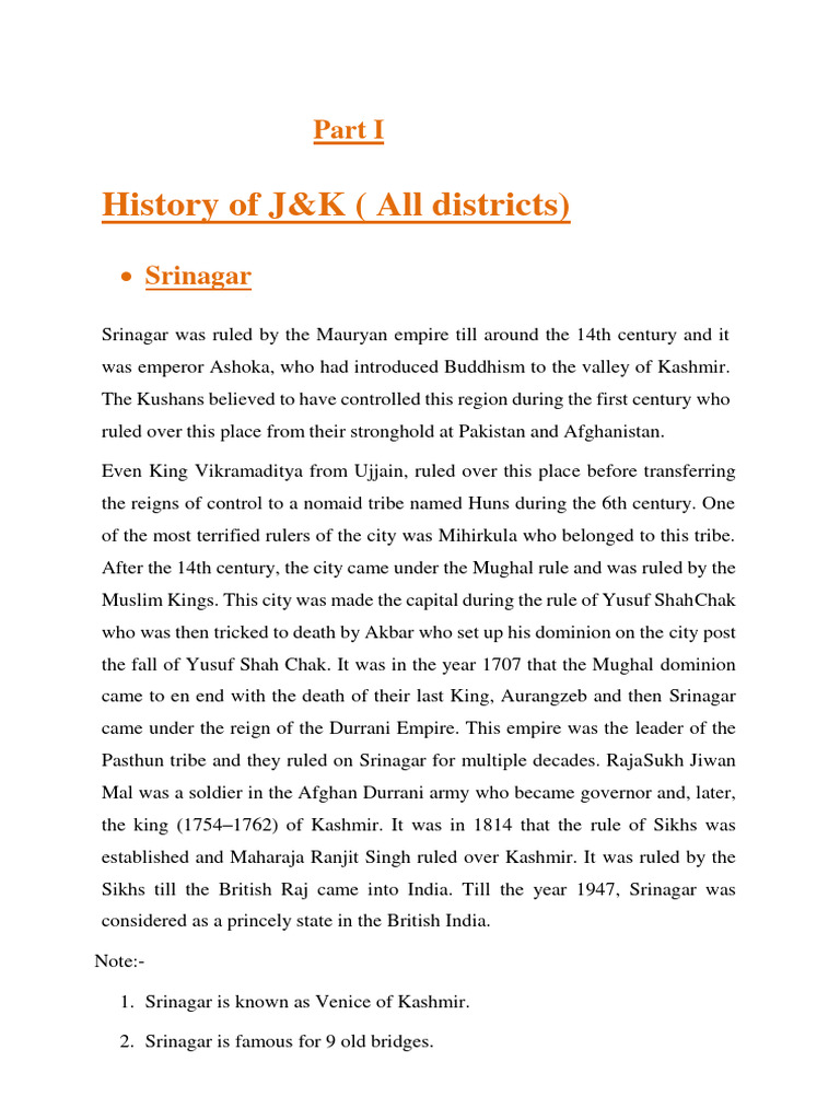 History of J&K Part 1 | PDF