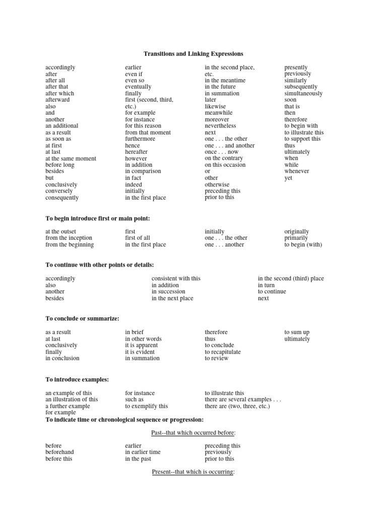Transitions and Linking Expressions | PDF