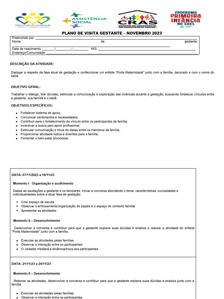4 - Plano de Visita Gestante Novembro 23 | PDF | Gravidez