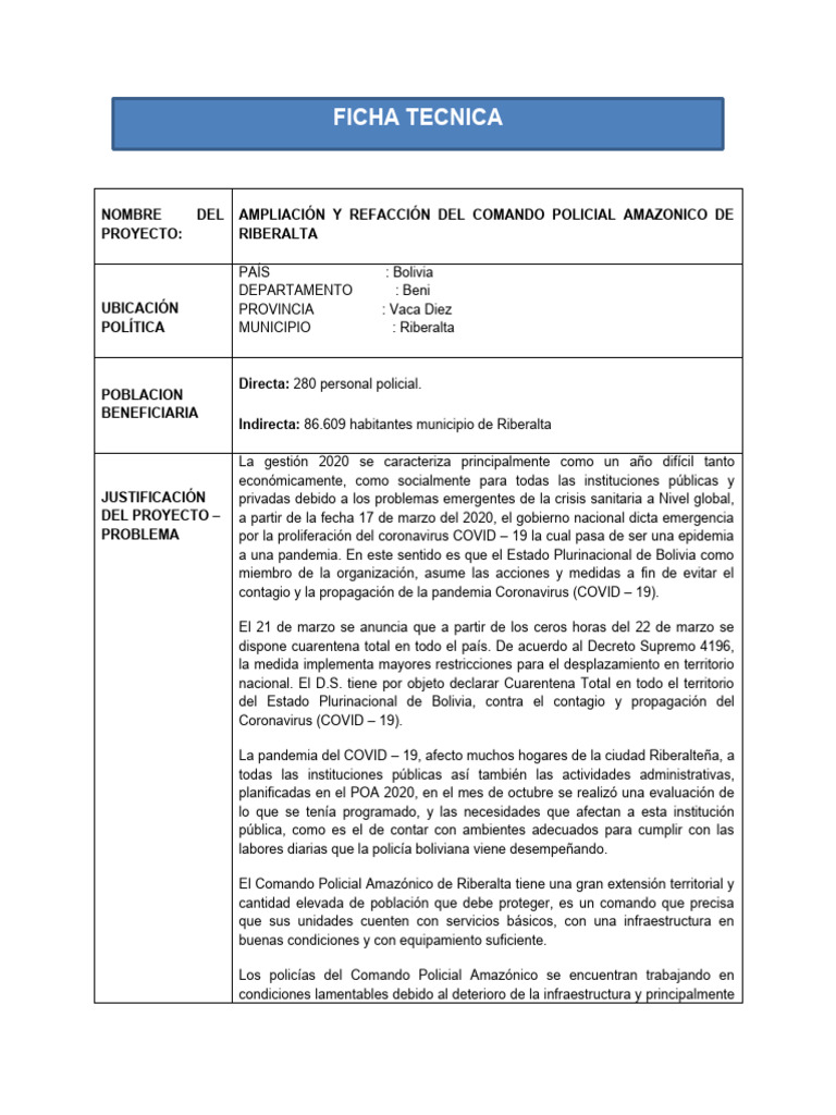 Mejora del Comando Policial de Riberalta | PDF | Finanzas y dinero