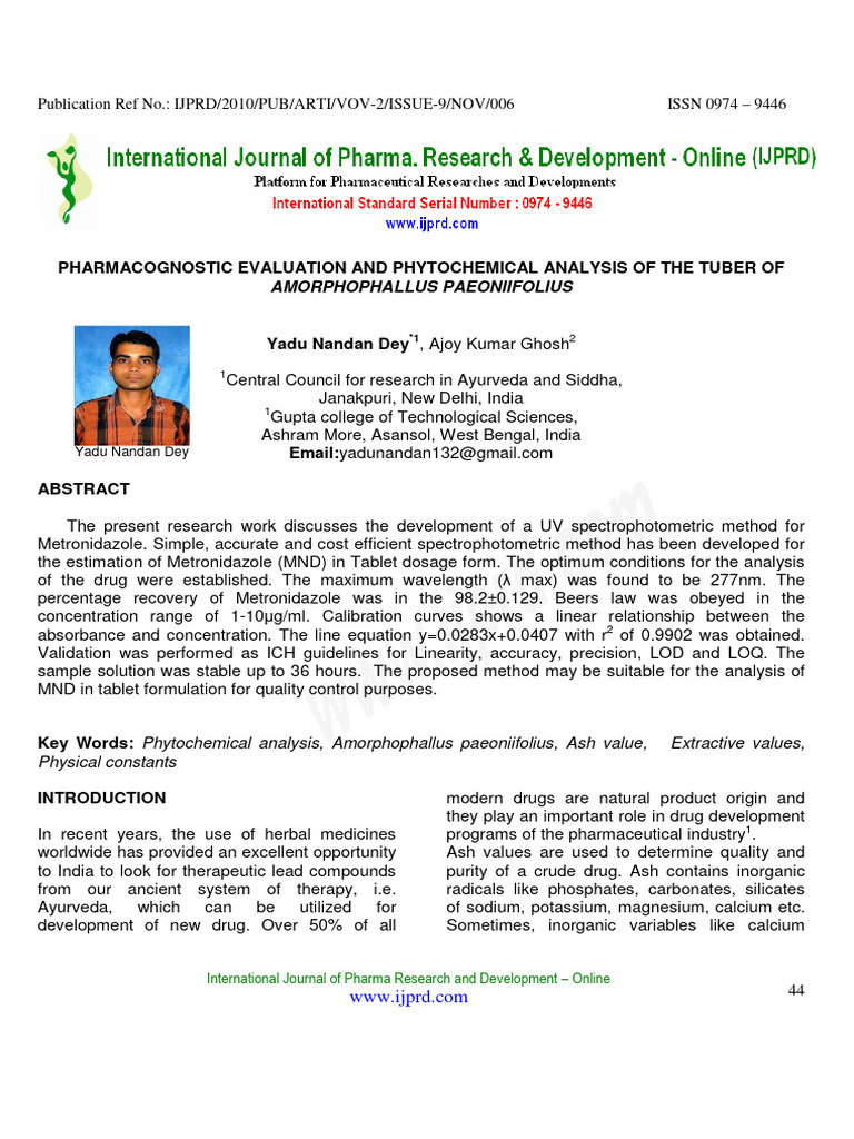 Pharmacognostic Evaluation and Phytochemical Analy | PDF | Spectrophotometry | Sodium Hydroxide