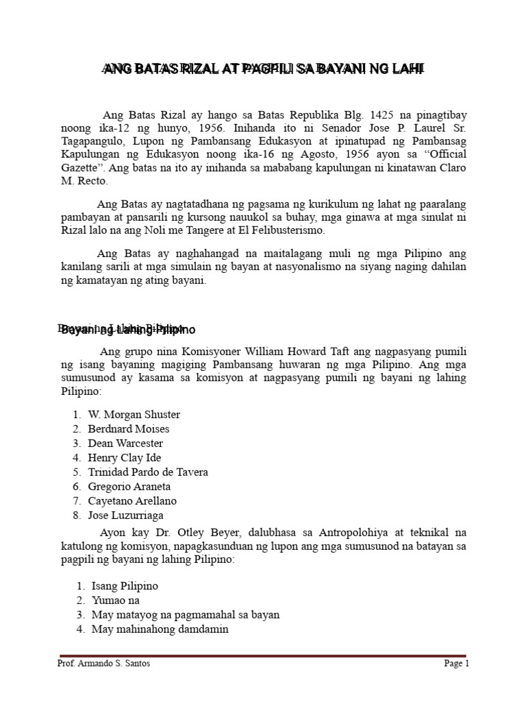 Talahanayan NG Buhay Ni Rizal | PDF