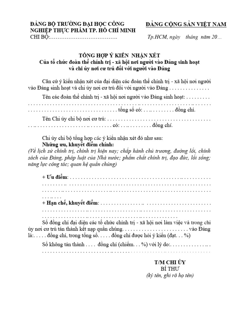 13 Tong Hop y Kien Nhan Xet Cua Doan The Chinh Tri XH | PDF