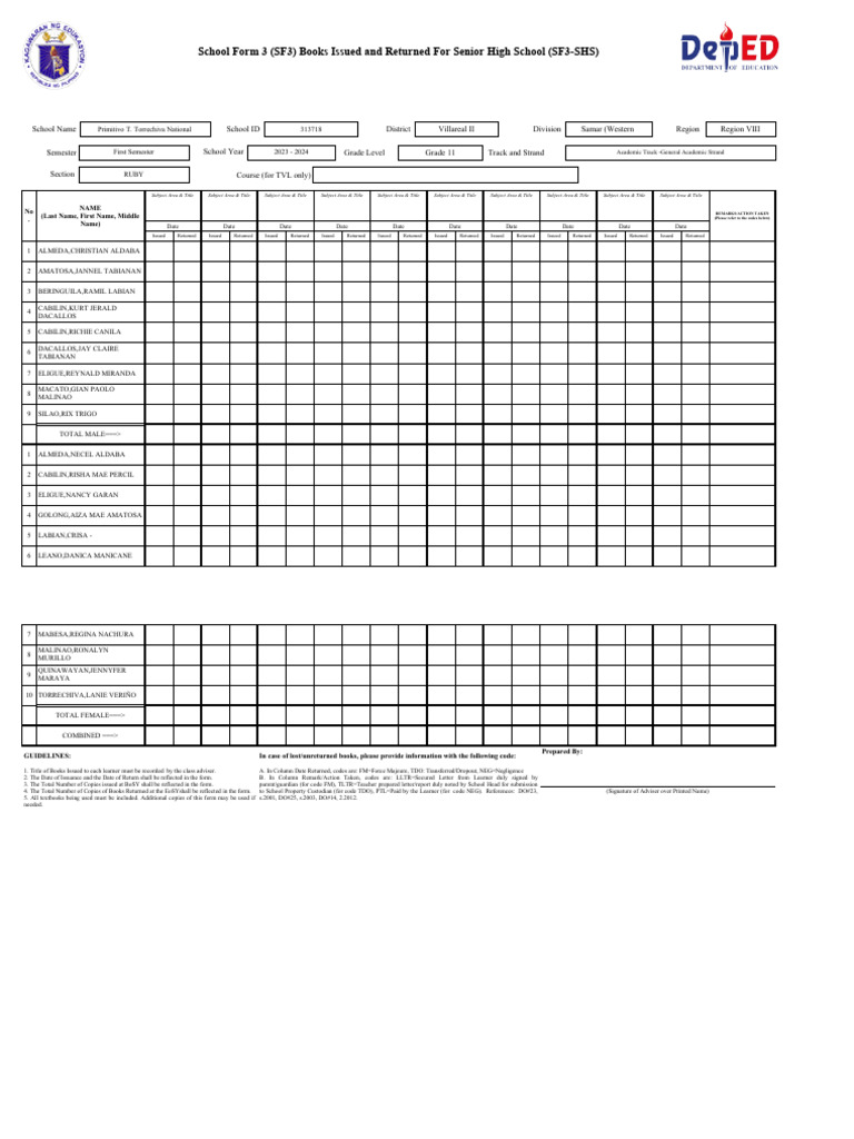 School Form 3 (SF 3) (1) | PDF