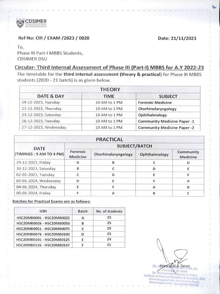 Cir - Exam - 0028 - Third IA Time Table | PDF