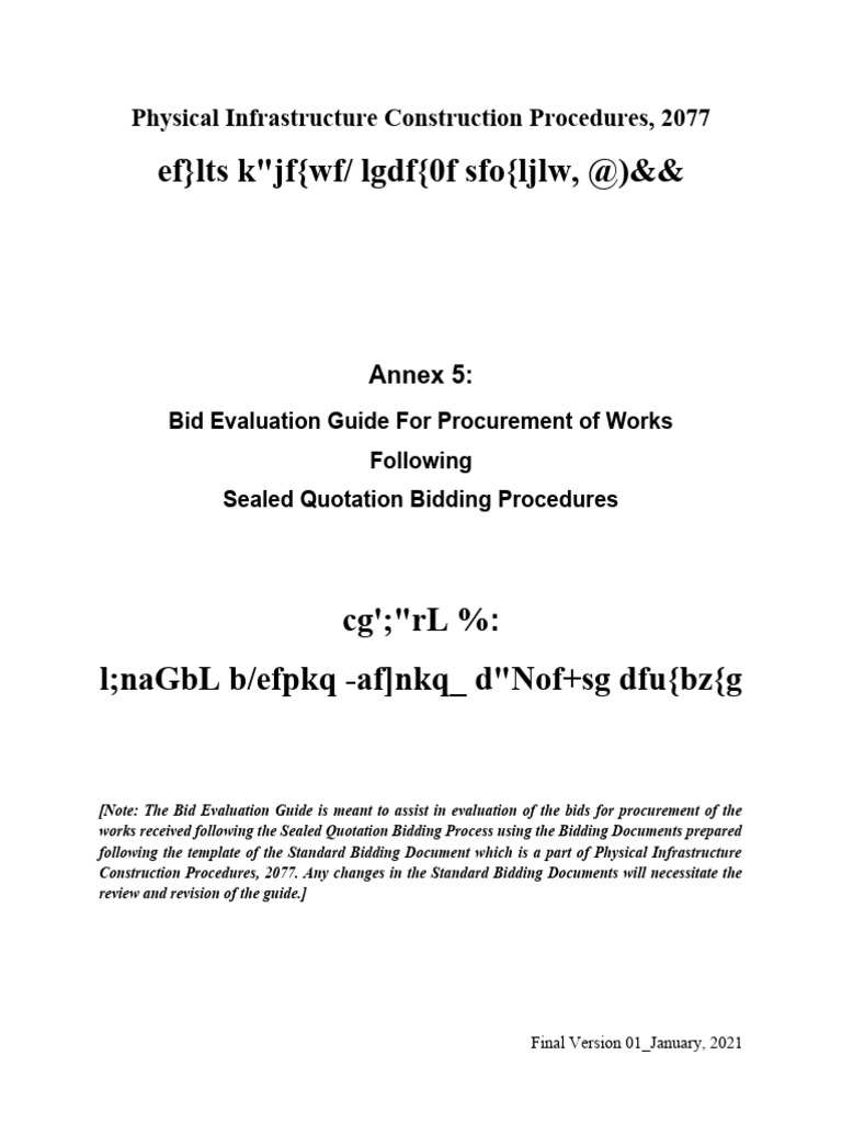 Annex 5 Bid Evaluation Guide - SQ - Final | PDF | Evaluation | Justice