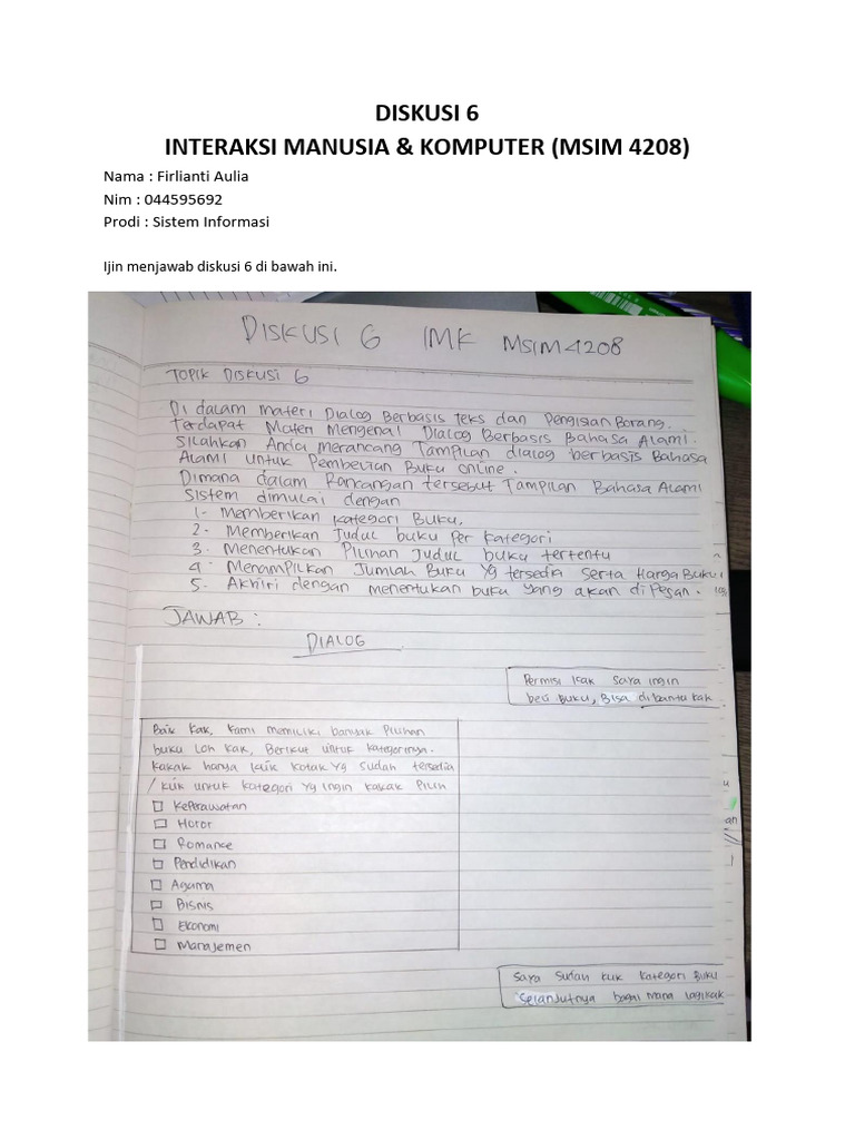 Jawaban Diskusi 7 Interaksi Manusia Komputer MSIM 4208 | PDF