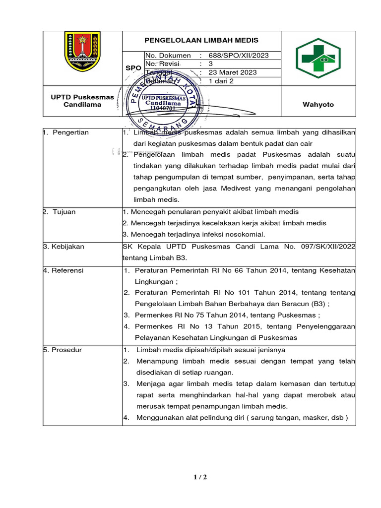 1.4.3.2 Spo Pengelolaan Limbah Medis | PDF | Sains & Matematika