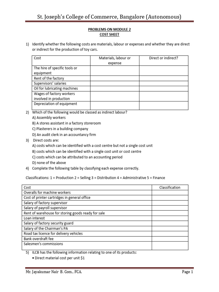 Mod 2 - Problems - Cost Sheet | PDF | Cost | Inventory