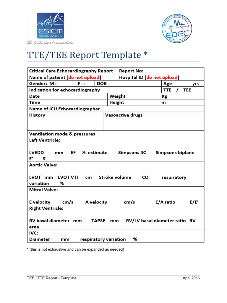 Critical Care Echocardiography Report Template | PDF