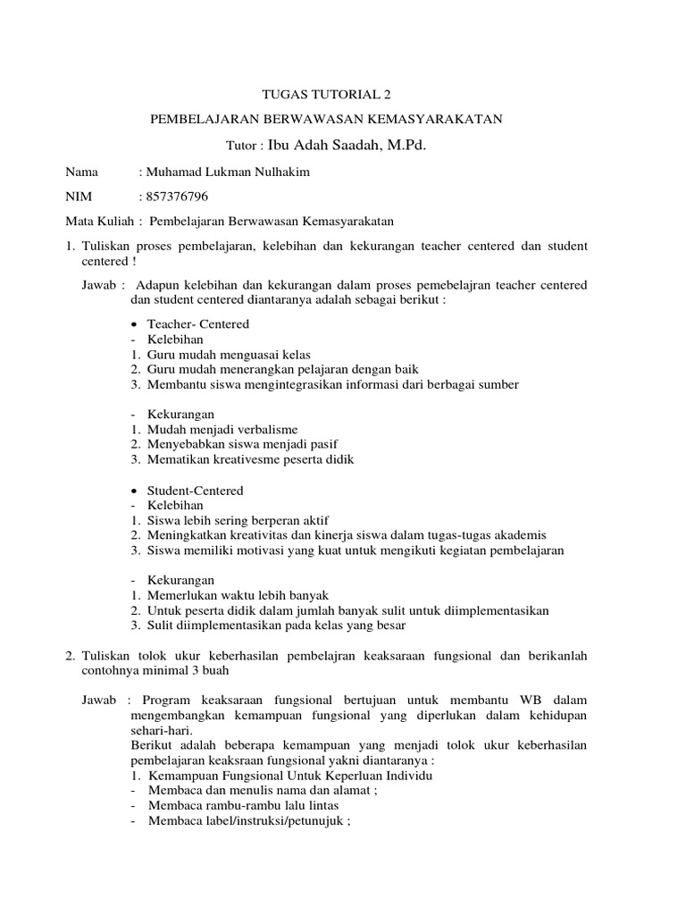 Tugas Tutorial 2 Pemb. Berwawasan Kemasyarakatan (Ai Sri Anjani-Kelas 1a) - 2 | PDF